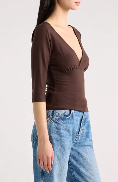 REFORMATION Aylani Surplice Neck Knit Top - Mole