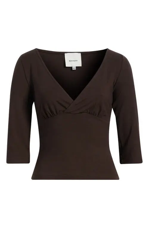REFORMATION Aylani Surplice Neck Knit Top - Mole
