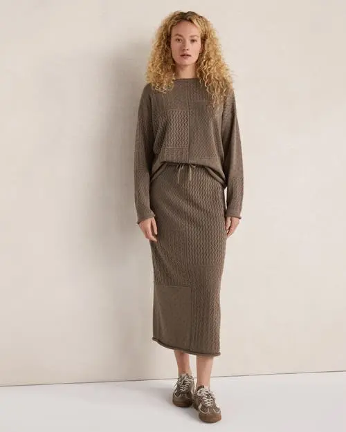 HAVEN WELL WITHIN Organic Cotton Mixed Stitch Midi Skirt - Carbon