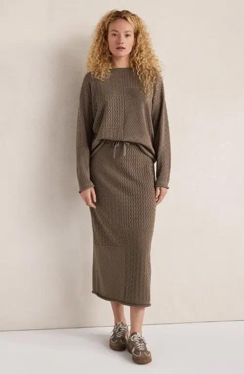 HAVEN WELL WITHIN Organic Cotton Mixed Stitch Midi Skirt - Carbon