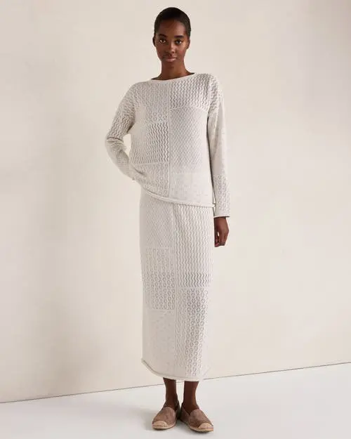 HAVEN WELL WITHIN Organic Cotton Mixed Stitch Midi Skirt - White Oak