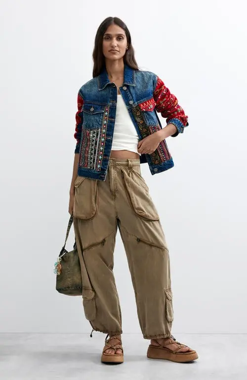 Desigual Mixed Pattern Embroidered Denim Jacket