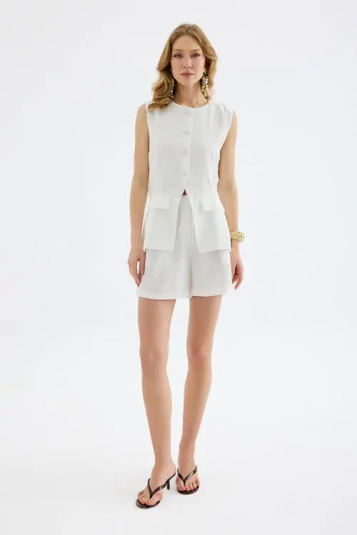 MONLICIA Anaelle Gold Button Flared Tailored Vest