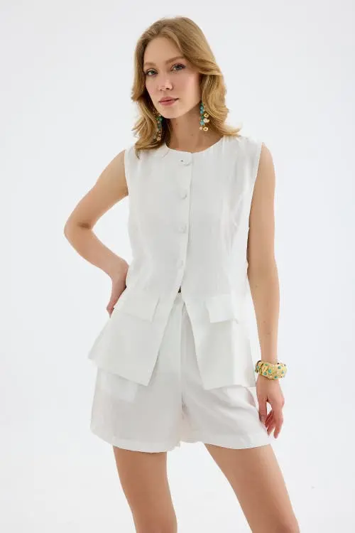 MONLICIA Anaelle Button-front Tailored Peplum Vest