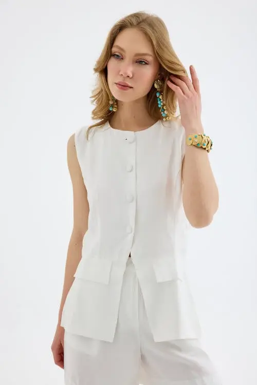 MONLICIA Anaelle Button-front Tailored Peplum Vest