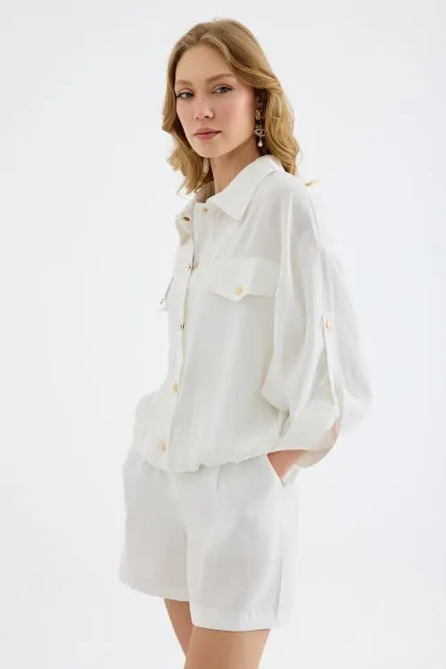 MONLICIA Aurelia Gold Button Relaxed Bomber Jacket