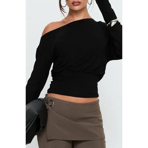 Princess Polly Ashlinn One-shoulder Crop Knit Top