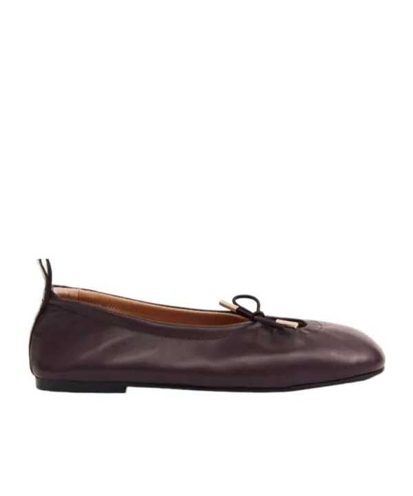 ALOHAS Ruched Bow Ballet Flats - Brown
