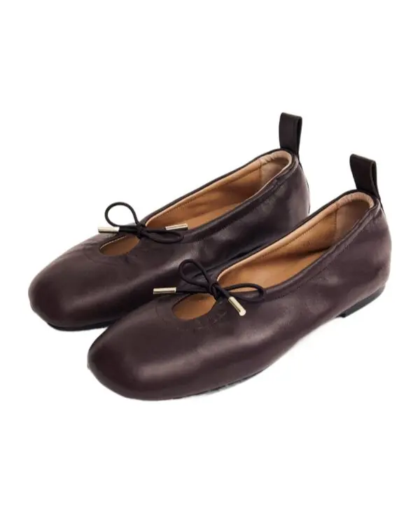 ALOHAS Ruched Bow Ballet Flats - Brown
