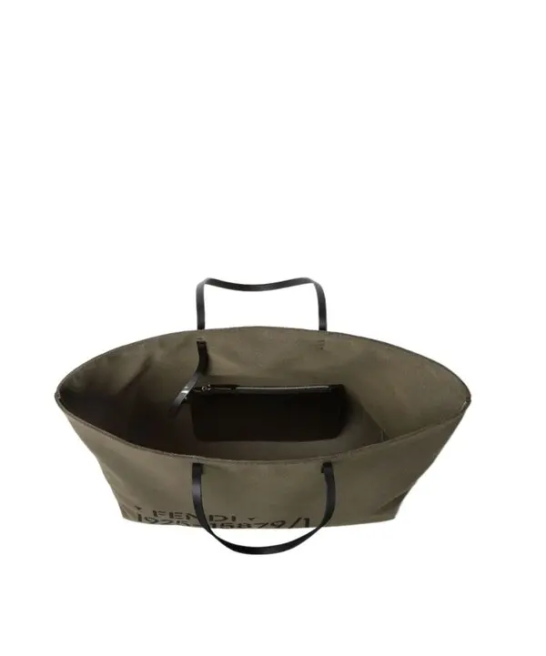 Fendi Roll Large Gray Canvas Bag With Stencil Print