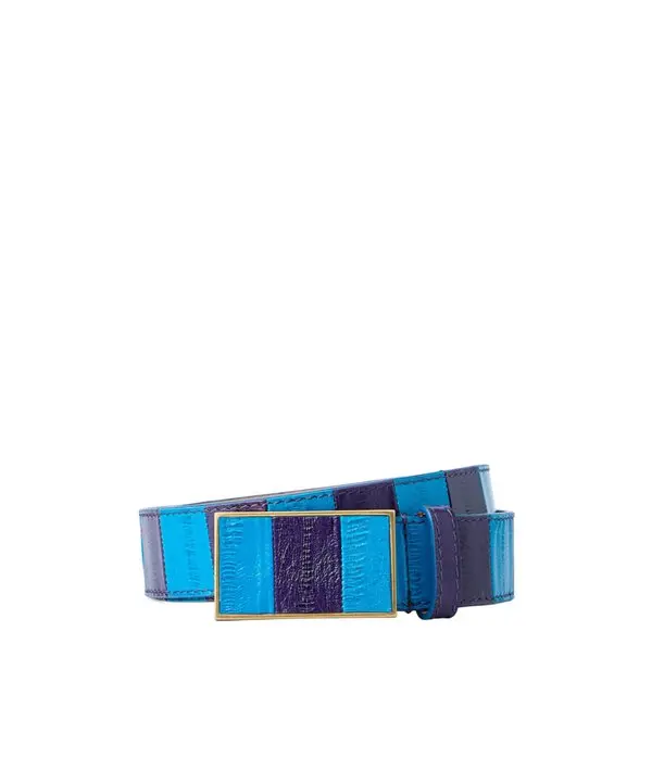 Dries Van Noten Striped Leather Belt - Blue