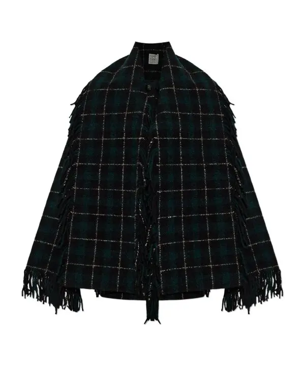 TOTEME Checked Fringed Shawl Jacket - Green
