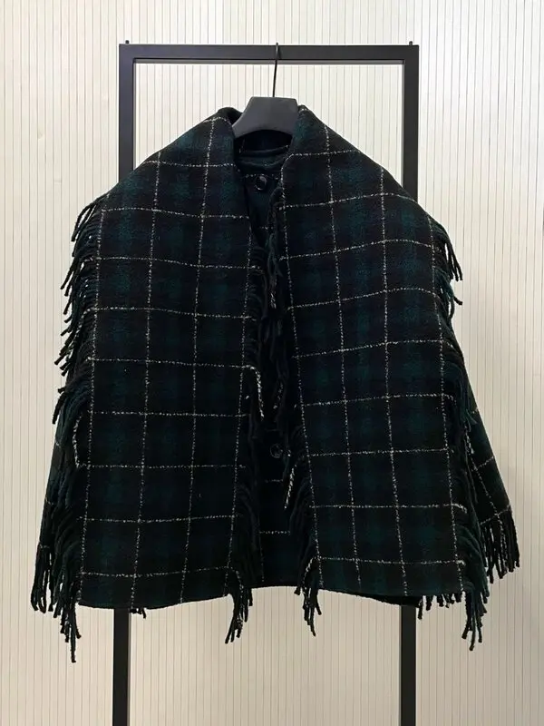 TOTEME Checked Fringed Shawl Jacket - Green