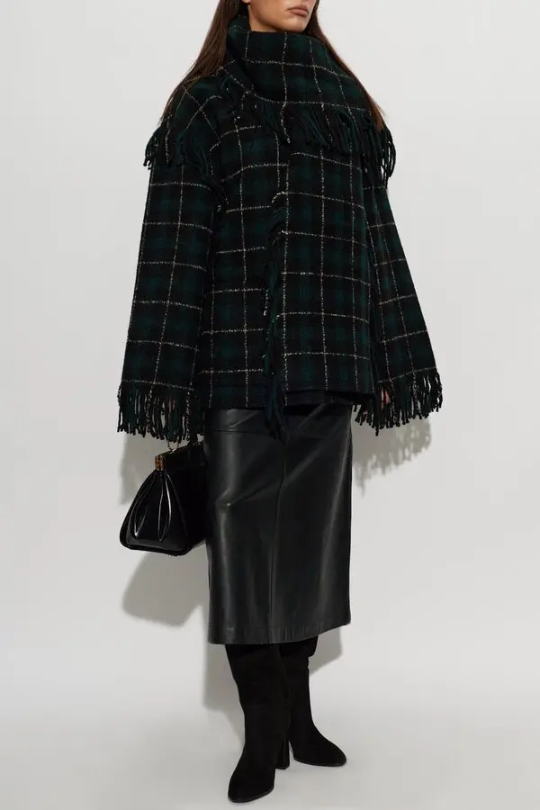 TOTEME Checked Fringed Shawl Jacket - Green