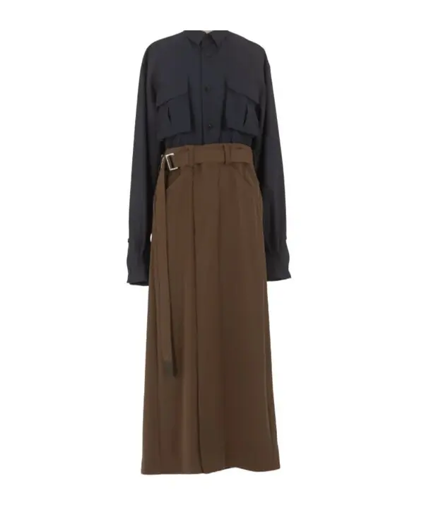 Sacai Belted Layered Midi Suiting Dress