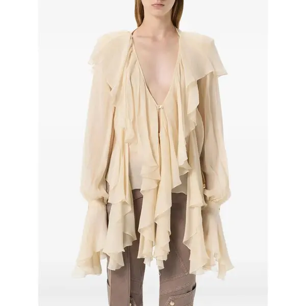 Blumarine Ruffled Crepe-de-chine Blouse - No