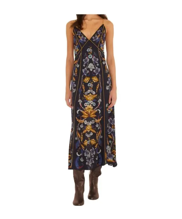 Farm Rio Golden Nature Adjustable Straps Slip Maxi Dress