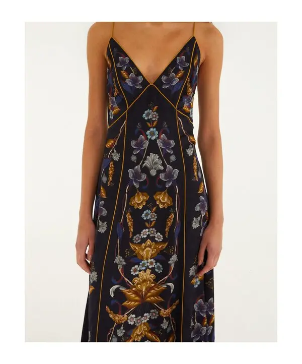Farm Rio Golden Nature Adjustable Straps Slip Maxi Dress
