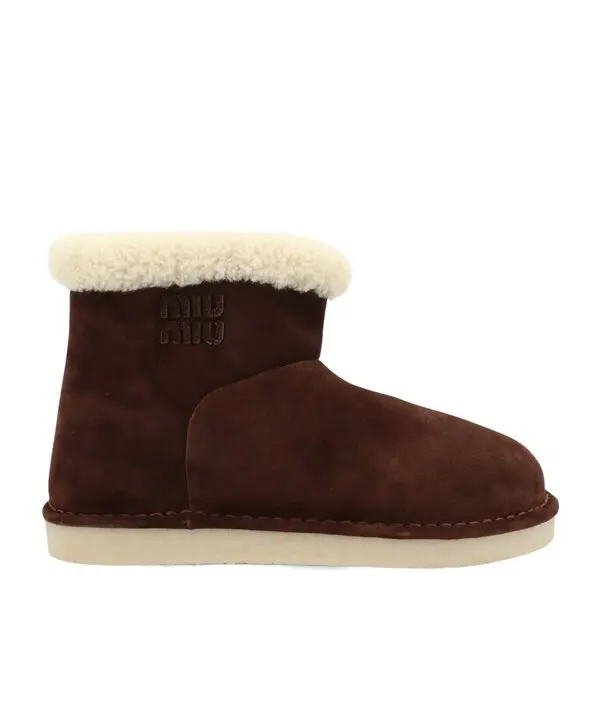 Miu Miu Shearling-trim Logo-embossed Boots - No