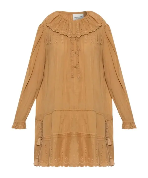 Isabel Marant Étoile Embroidered Ruffle Mini Dress - Caramel