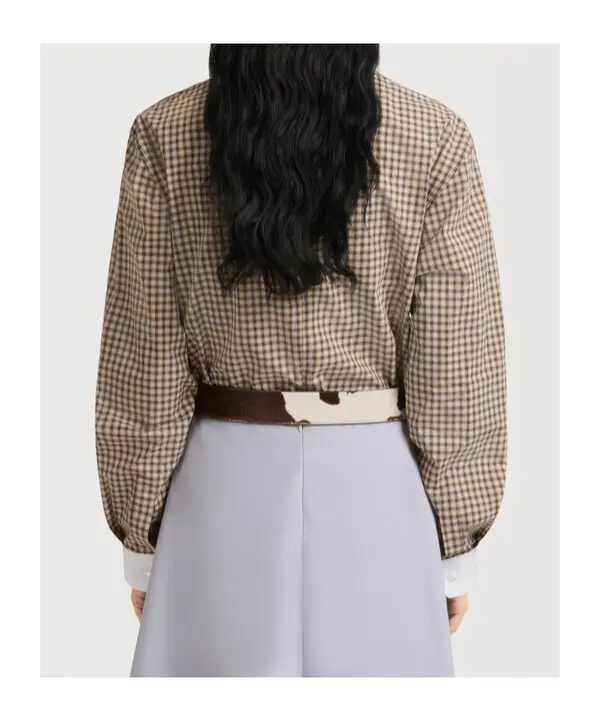 Marni Brown Checked Poplin Top With Ruched Front