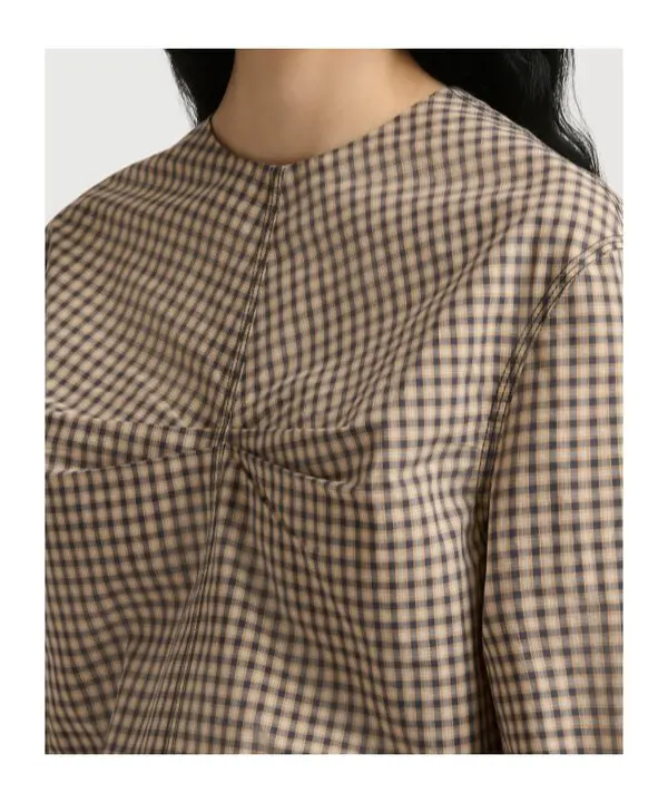 Marni Brown Checked Poplin Top With Ruched Front