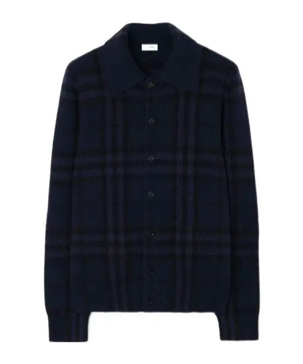 Burberry Check Cashmere Cardigan - Navy