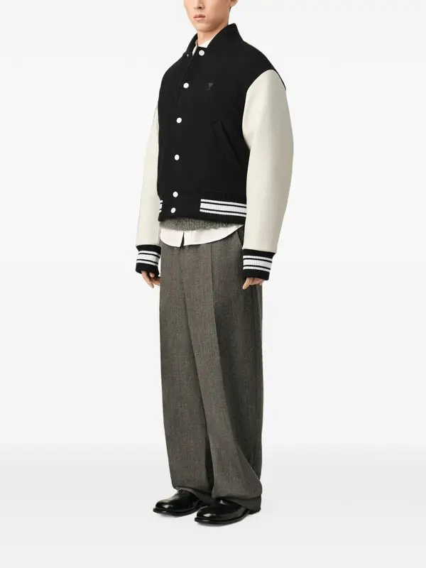 AMI Paris Wool And Leather Bomber Jacket