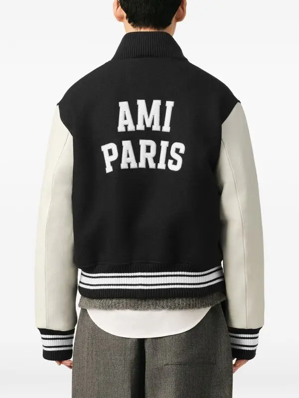 AMI Paris Wool And Leather Bomber Jacket