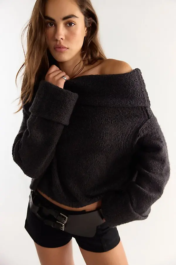 Free People Carrie Off-the-shoulder Pullover - Black Combo