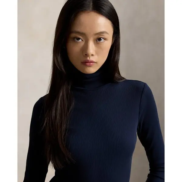Ralph Lauren Stretch-cotton Ribbed Turtleneck - Aviator Navy