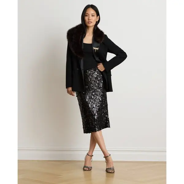 Ralph Lauren Sequined Mesh Midi Pencil Skirt