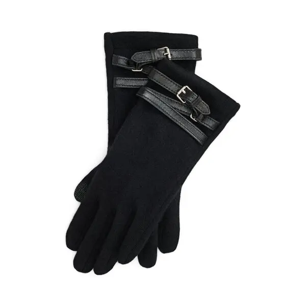 Ralph Lauren Lambskin-trim Wool-blend Tech Gloves - Black