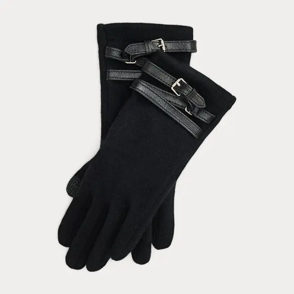 Ralph Lauren Lambskin-trim Wool-blend Tech Gloves - Black