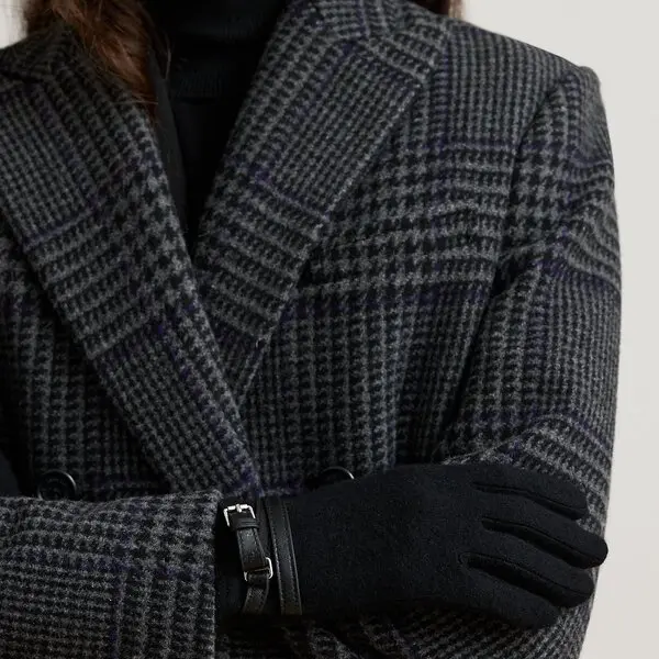 Ralph Lauren Lambskin-trim Wool-blend Tech Gloves - Black