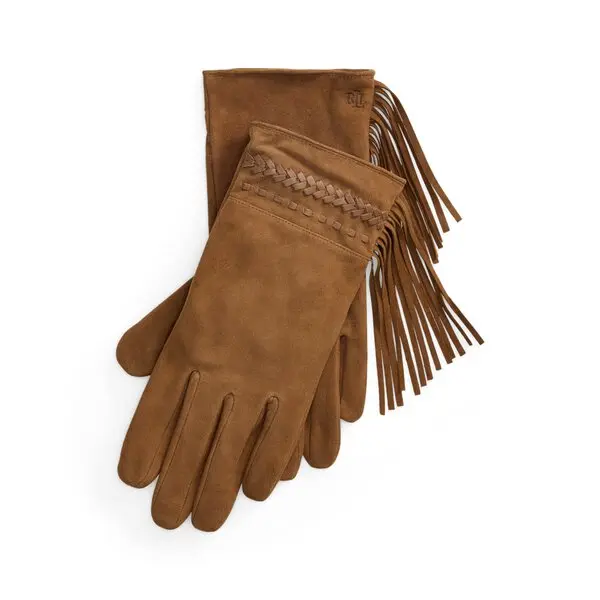 Ralph Lauren Fringe-trim Sheep-suede & Leather Gloves