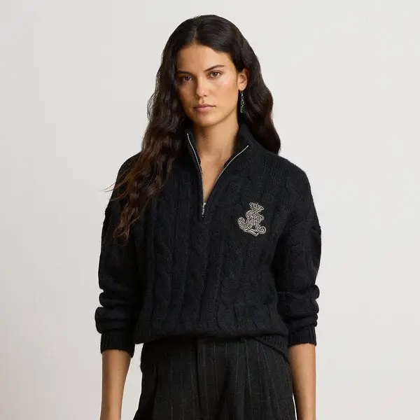 Ralph Lauren Cable Funnelneck Quarter-zip Sweater - Black