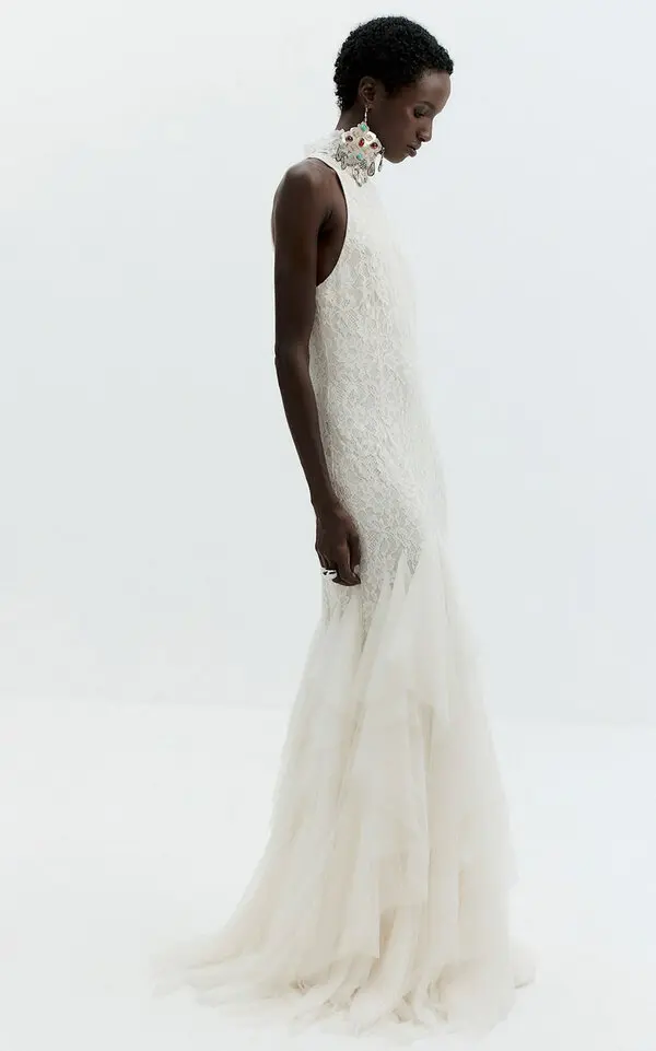 DE LA VALI Angelite High-neck Tulle Maxi Dress - Ivory