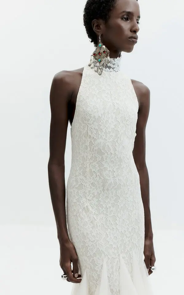 DE LA VALI Angelite High-neck Tulle Maxi Dress - Ivory