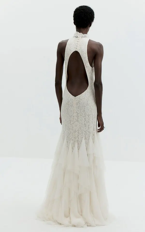 DE LA VALI Angelite High-neck Tulle Maxi Dress - Ivory