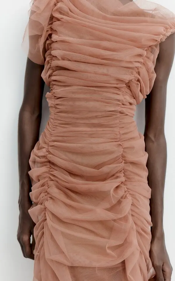DE LA VALI Zarela Asymmetric Gathered Tulle Maxi Dress - Pink