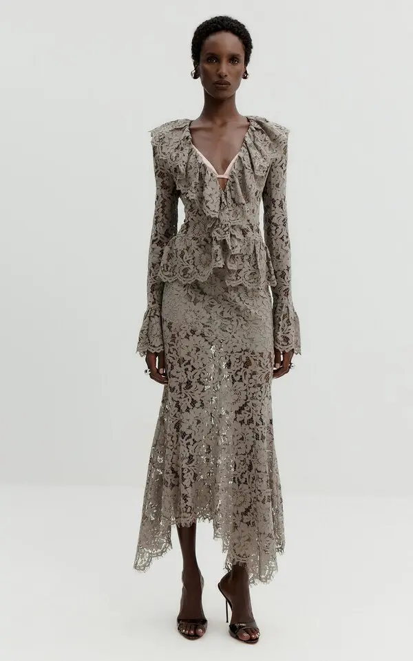 DE LA VALI Karo Cotton-blend Lace Midi Skirt - Grey