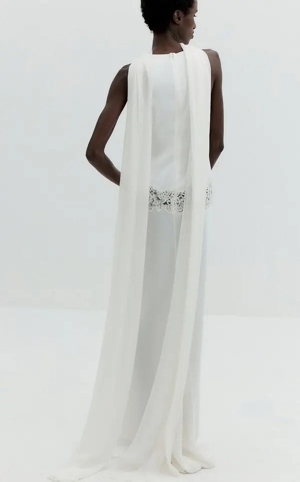 DE LA VALI Azurite Halter Neck Lace Maxi Dress - Ivory