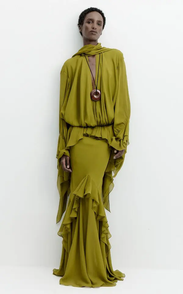 DE LA VALI Isela Fishtail Maxi Skirt