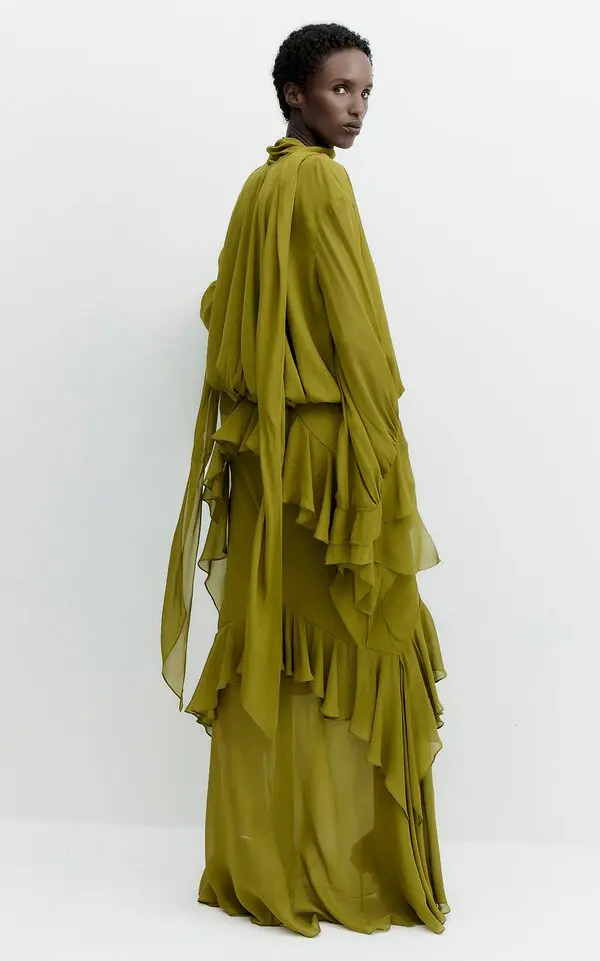 DE LA VALI Isela Fishtail Maxi Skirt