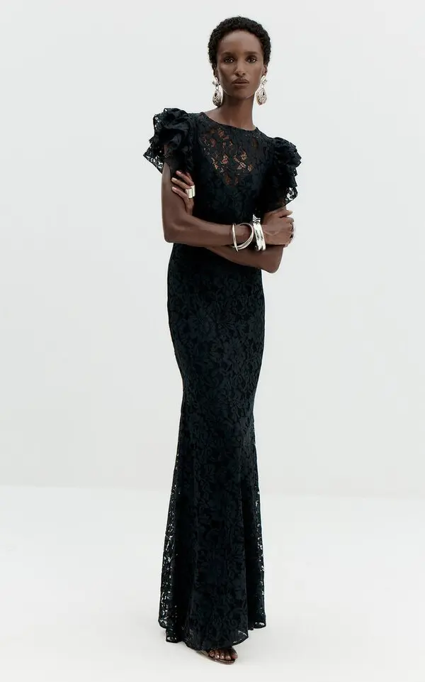 DE LA VALI Rosalia Cotton-blend Lace Maxi Dress - Black