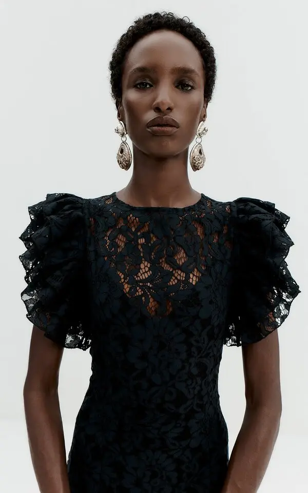DE LA VALI Rosalia Cotton-blend Lace Maxi Dress - Black