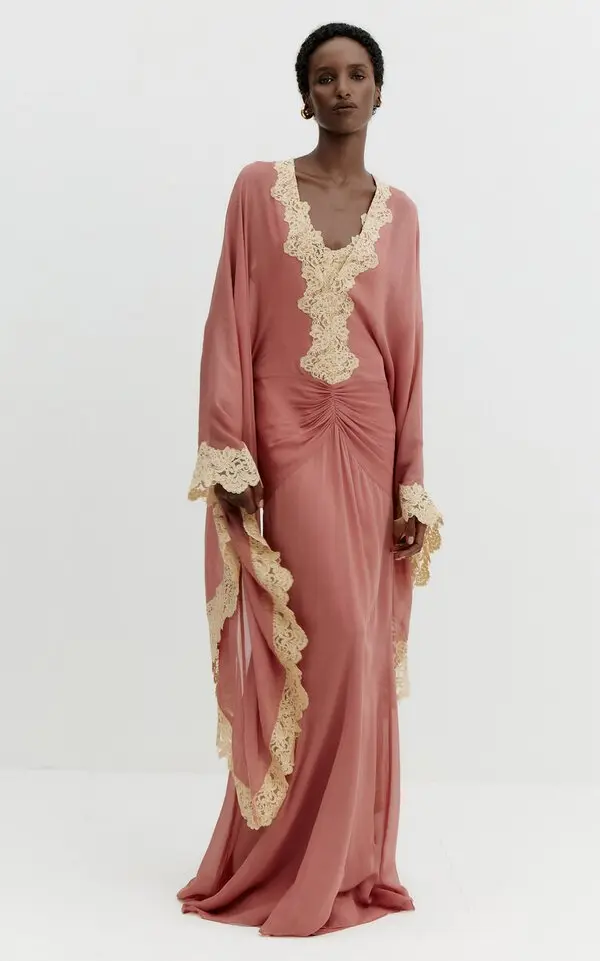 DE LA VALI Mirabel Low-neck Lace Batwing Maxi Dress