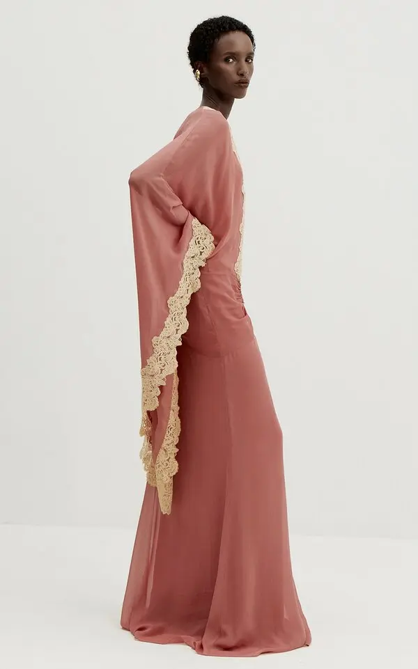 DE LA VALI Mirabel Low-neck Lace Batwing Maxi Dress