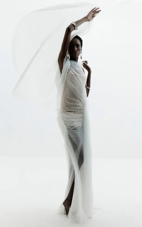 DE LA VALI Sapphire Tulle Maxi Dress - Ivory